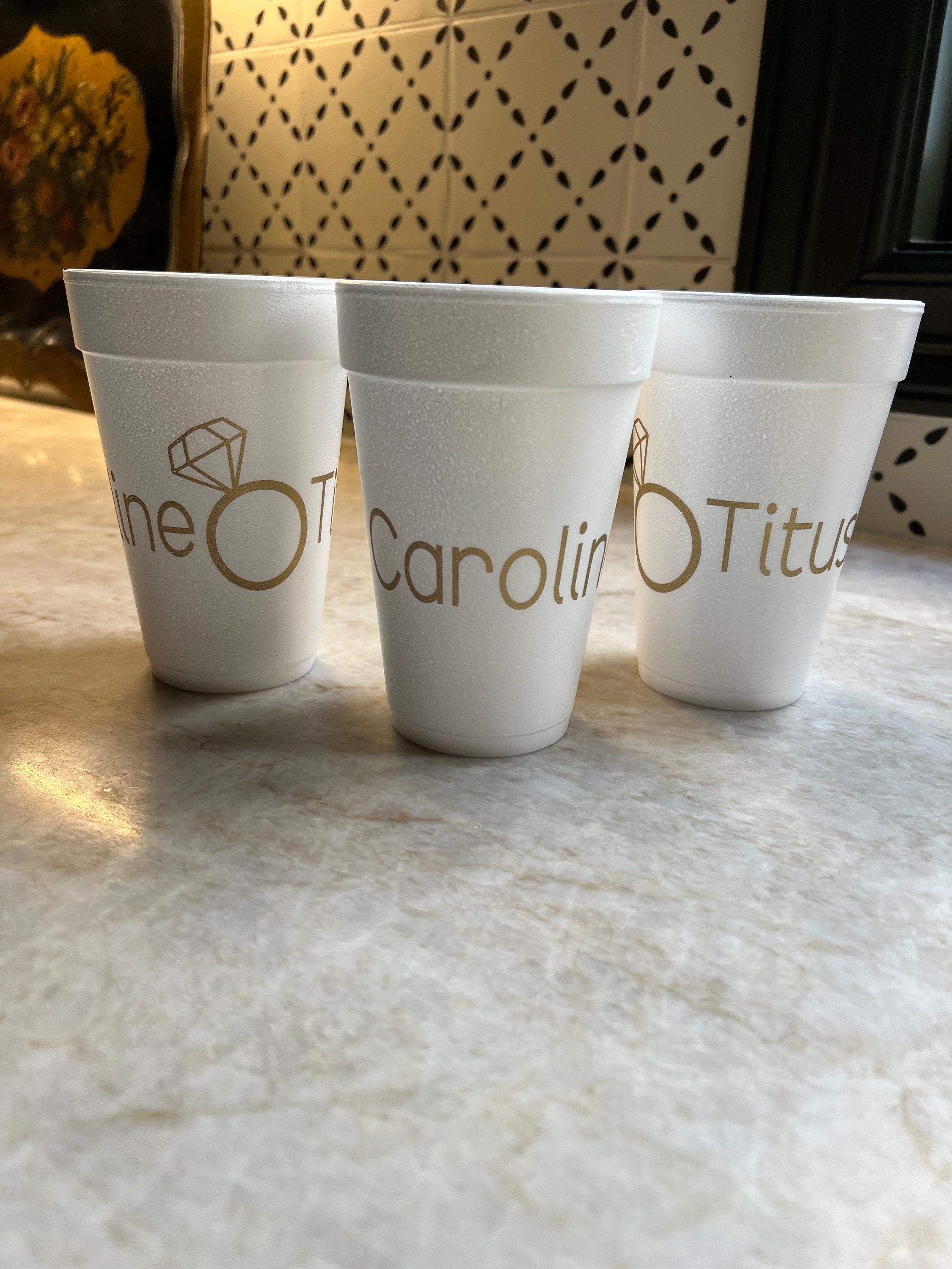 Engagement Ring Diamond Styrofoam Cups 16 Ounce Personalized With Names ...