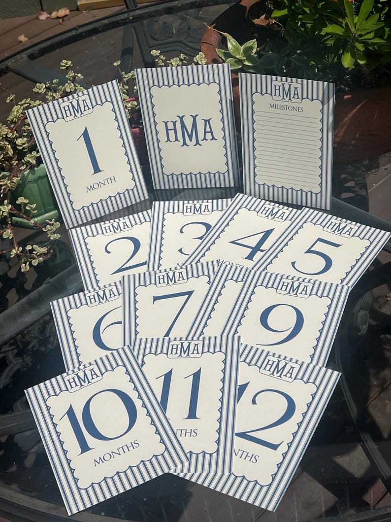 Baby Milestone Card Monogrammed Personalized for Photos 5” X 7” Ticking ...