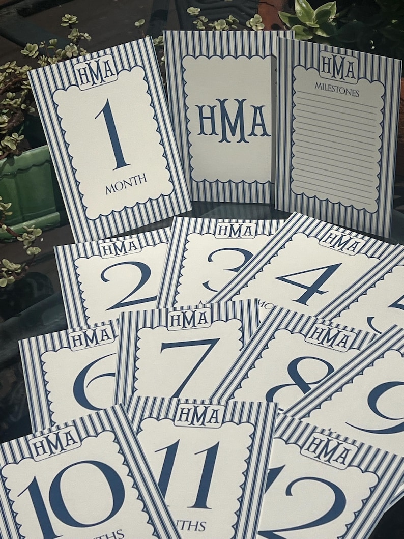 Baby Milestone Card Monogrammed Personalized for Photos 5” X 7” Ticking ...