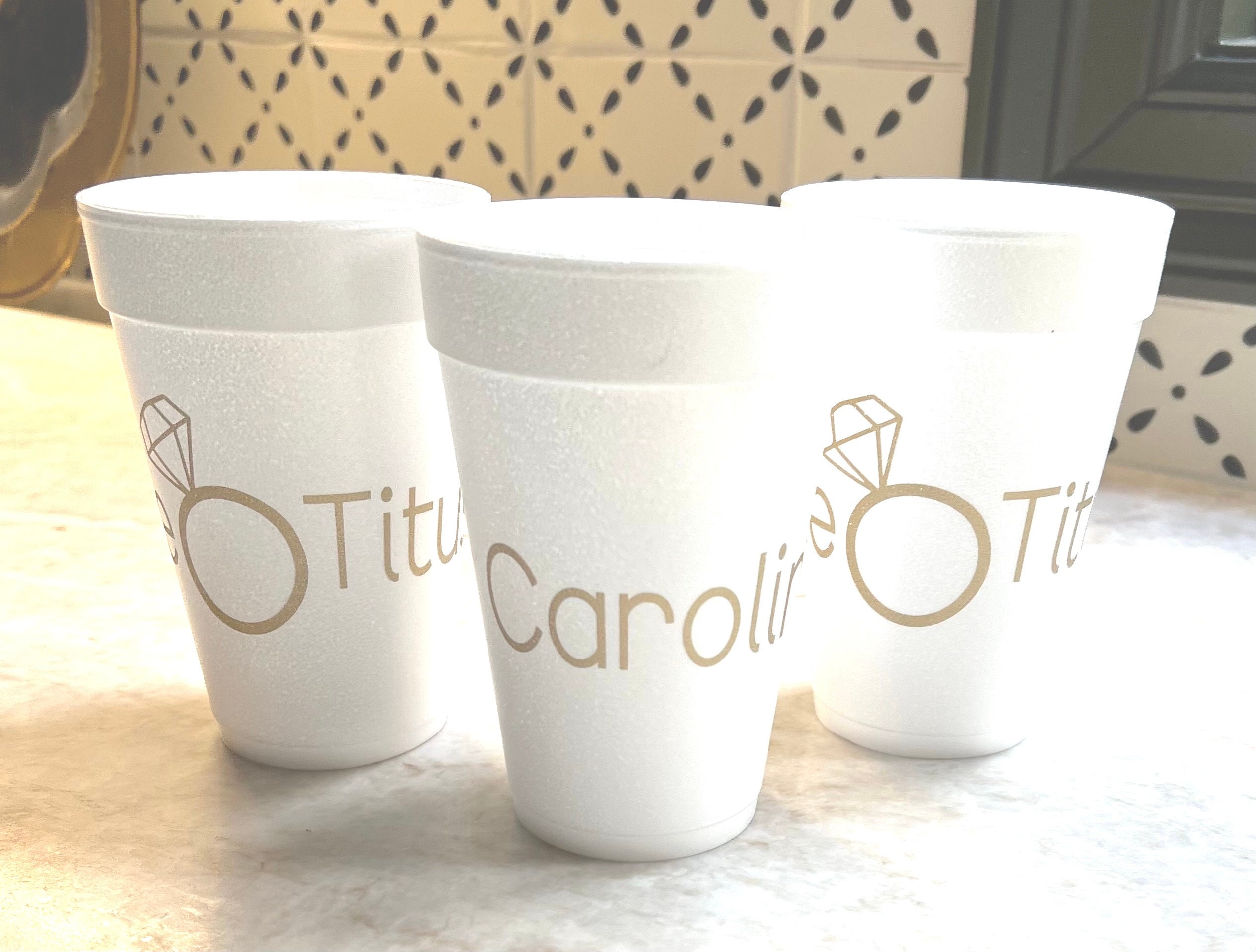 Engagement Ring Diamond Styrofoam Cups 16 Ounce Personalized With Names ...