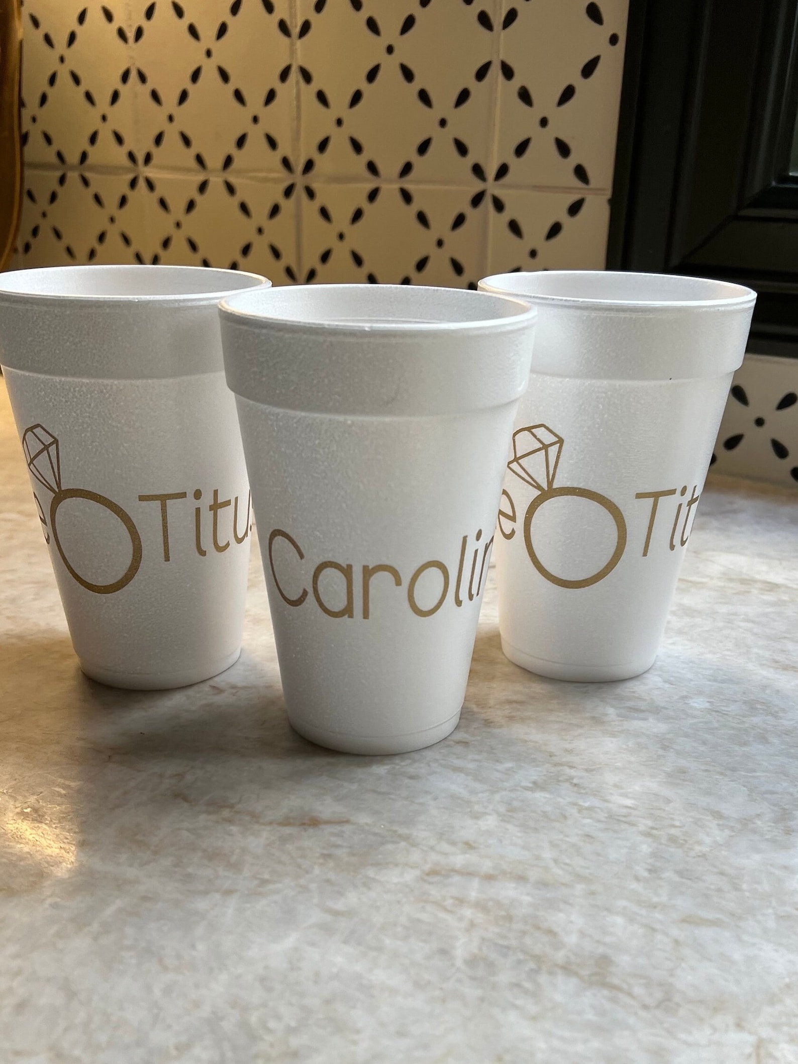 Engagement Ring Diamond Styrofoam Cups 16 Ounce Personalized With Names ...