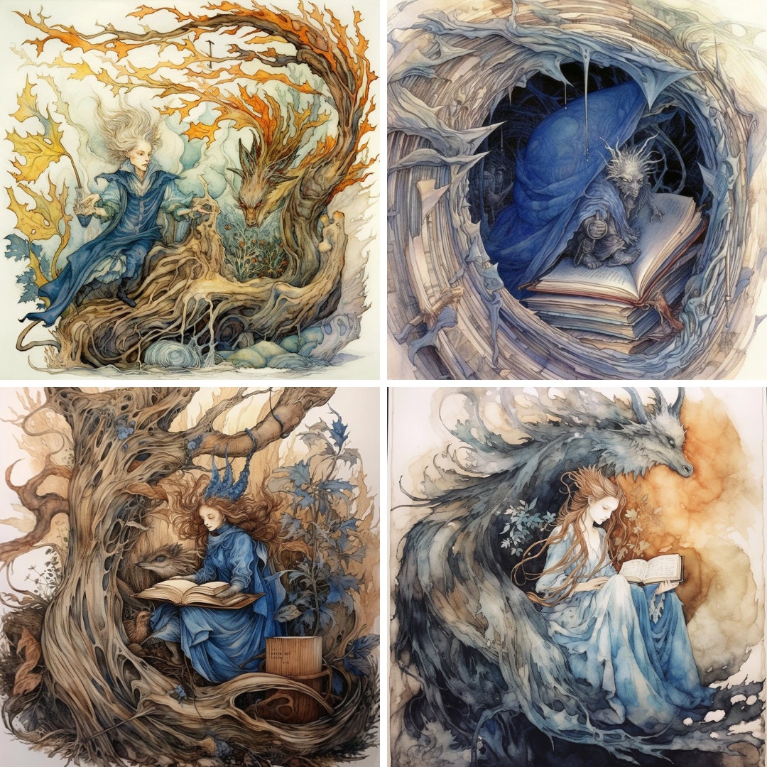 Ethereal Academy: Fantasy Watercolor Scholars and Creatures Bundle, 30 ...