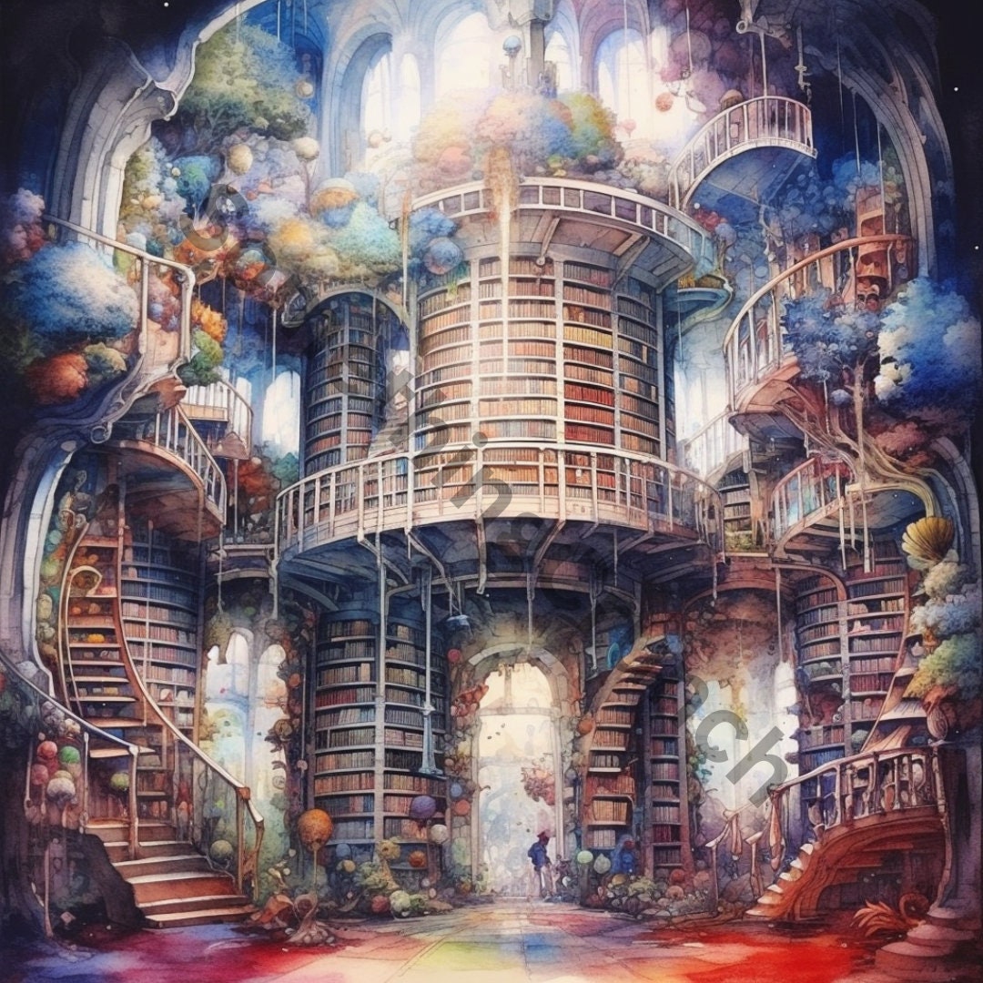 Mystical Bibliotheca: A Fantasy Library Art Collection, 27 PNG Digital ...