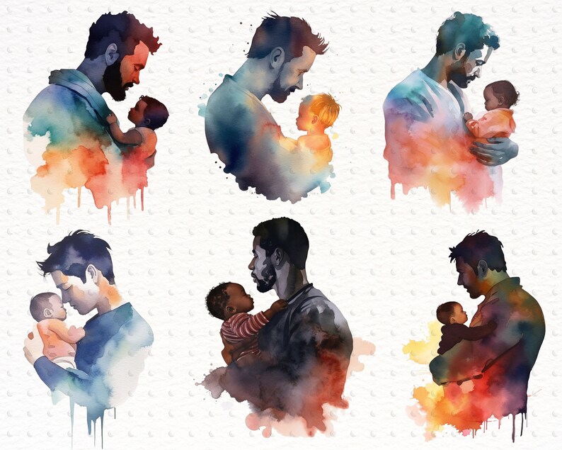 Father's Day Clipart Bundle, Watercolor Father's Day Clip Art, Watercolor Clipart, Digital ...