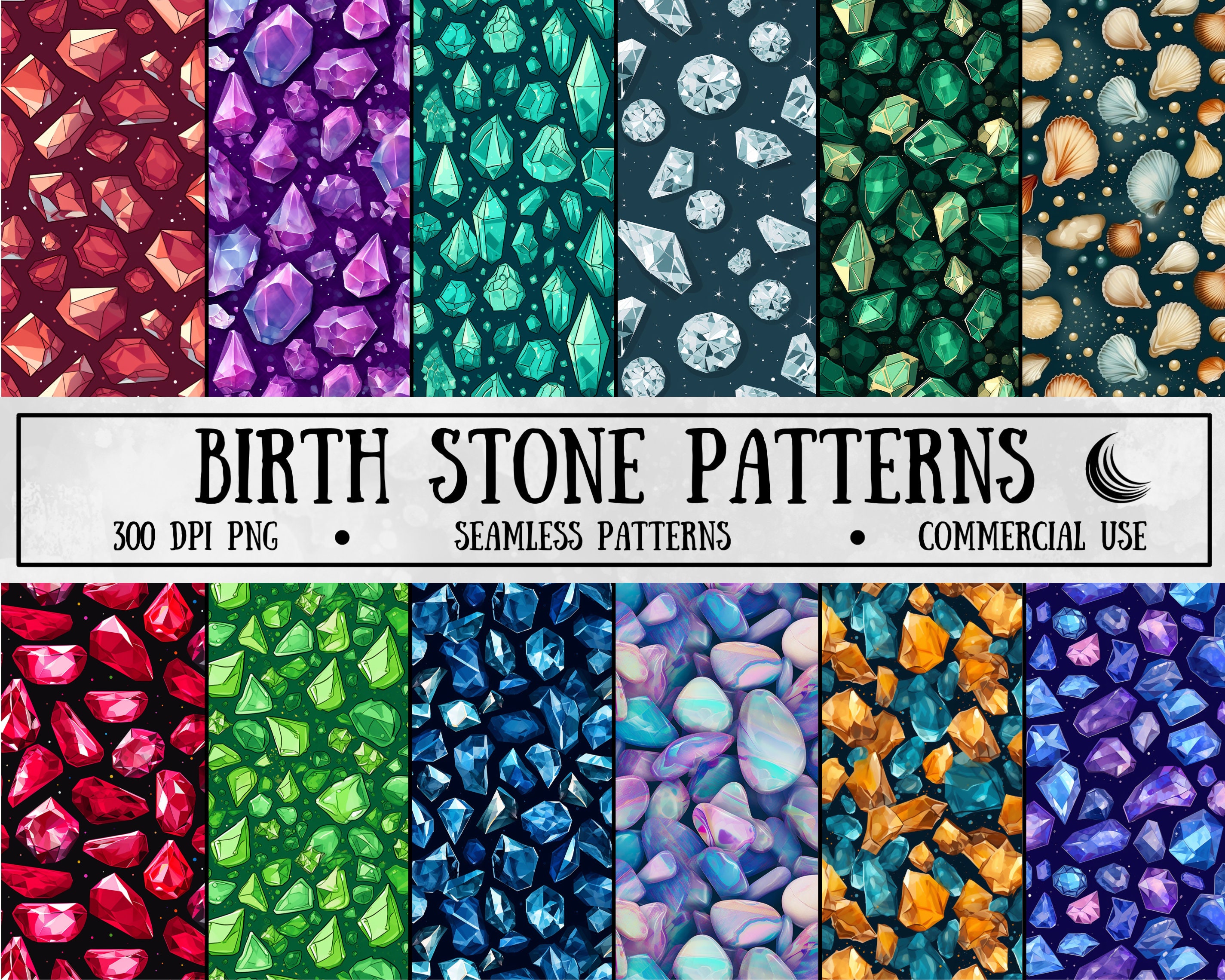 Birth Stone Patterns, Seamless Patterns, Birth Month, PNG Download ...