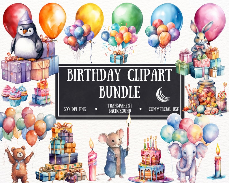 Birthday Clipart Watercolor Birthday Animals Watercolor - Etsy