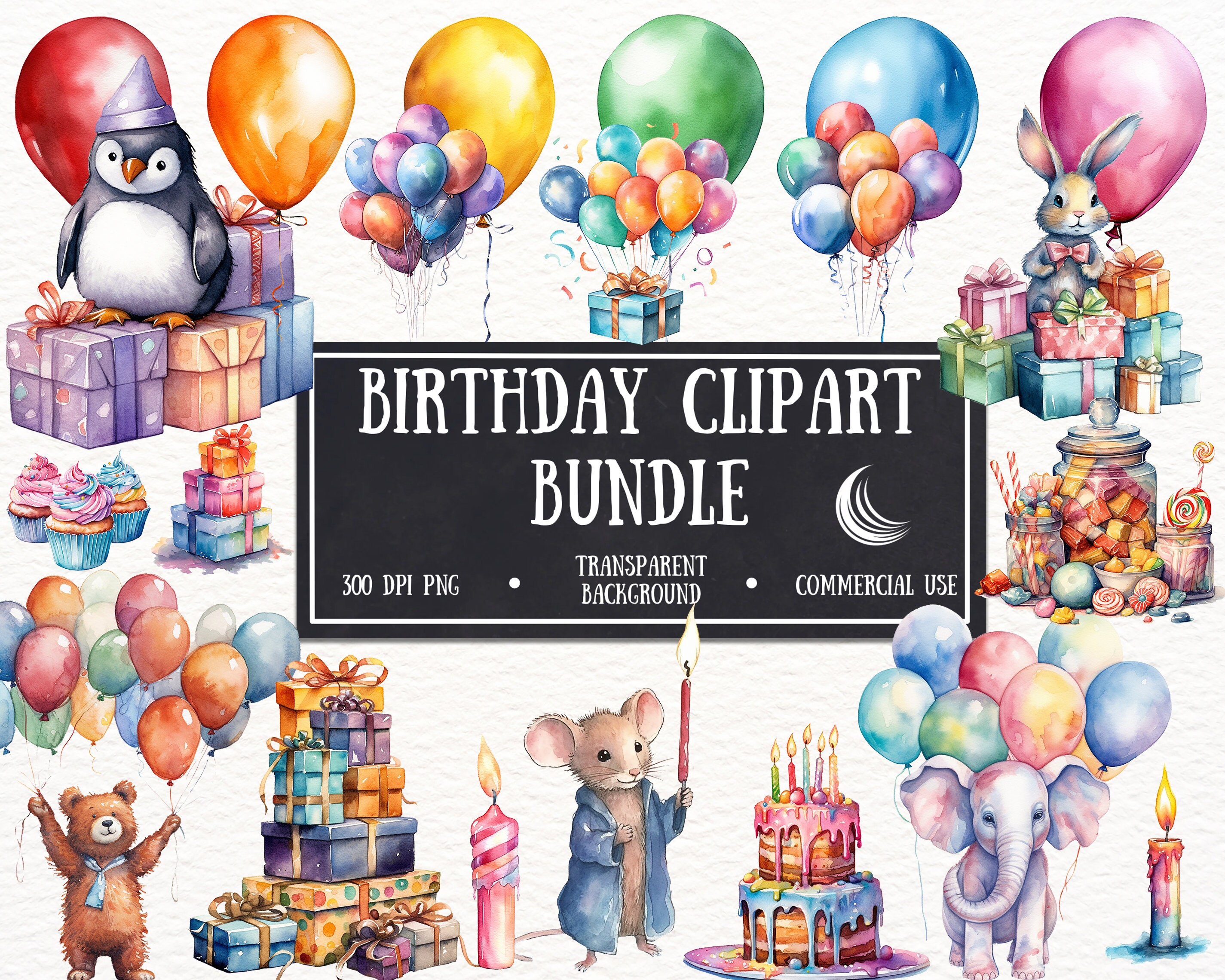 Birthday Clipart Watercolor Birthday Animals Watercolor - Etsy