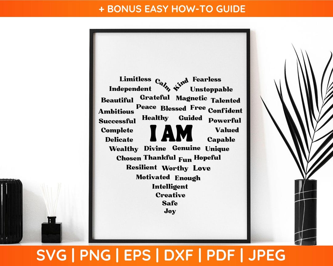 I AM Heart Outline SVG PNG, Positive Affirmation Svg, Healing Svg ...