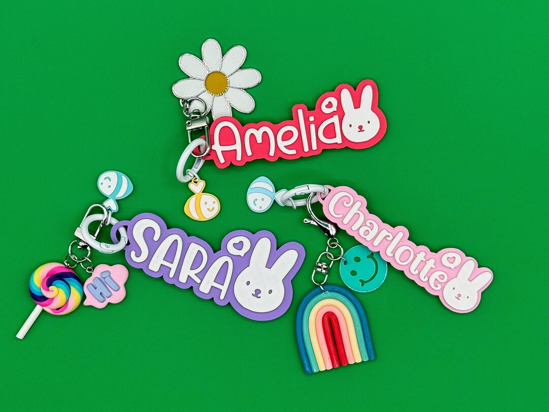 Personalized Name Tag Bunny Name Tag Personalized Keychain - Etsy