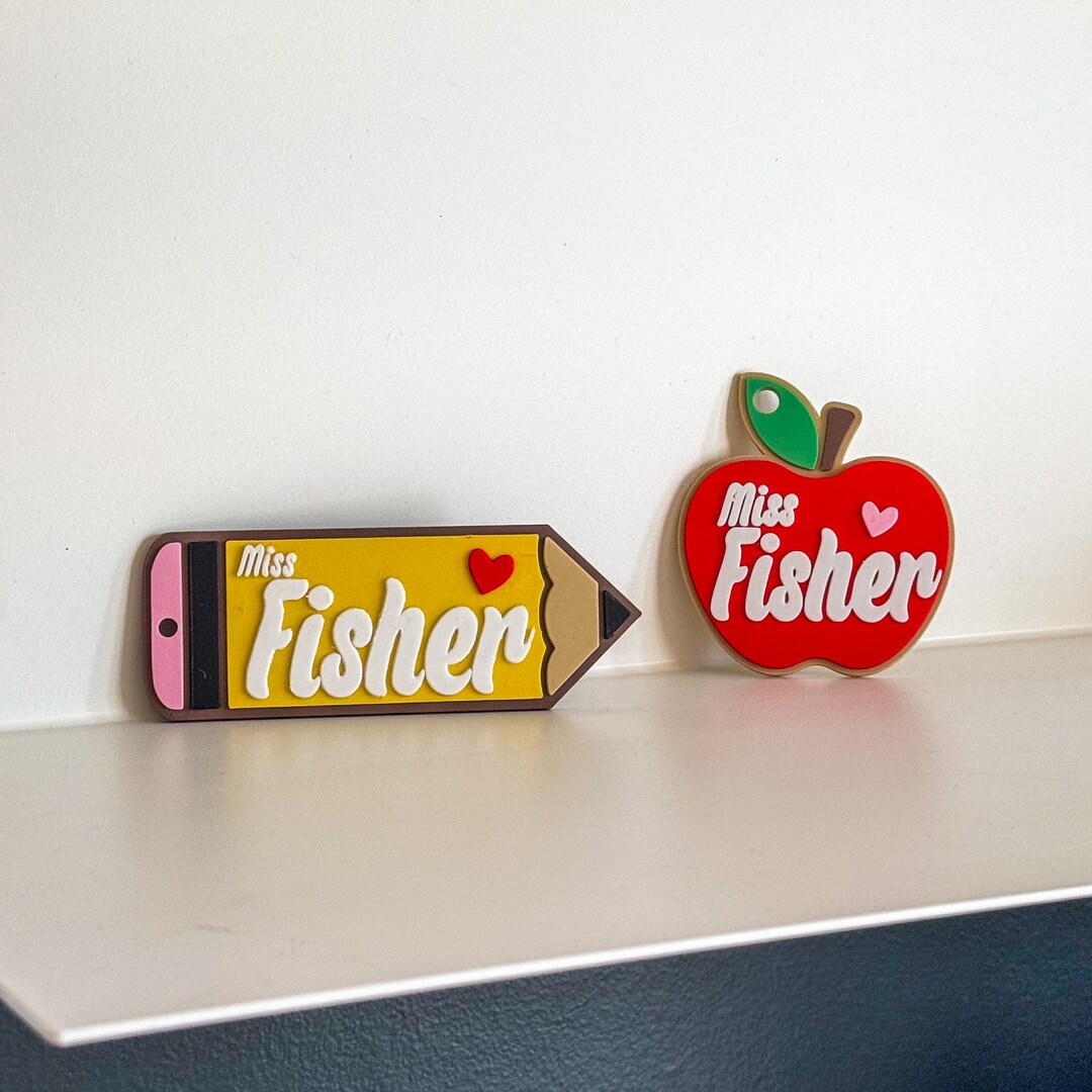Personalized Teacher Name Tag, Apple or Pencil, 3D Printed - Etsy
