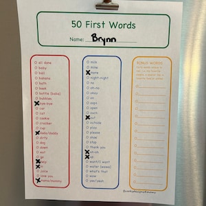 50 First Words Printable Checklist, Baby's First Words, First Words ...