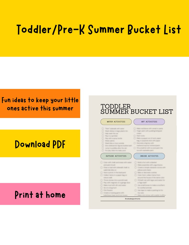 Toddler Summer Bucket List, Fun Activities Printable (digital Download ...