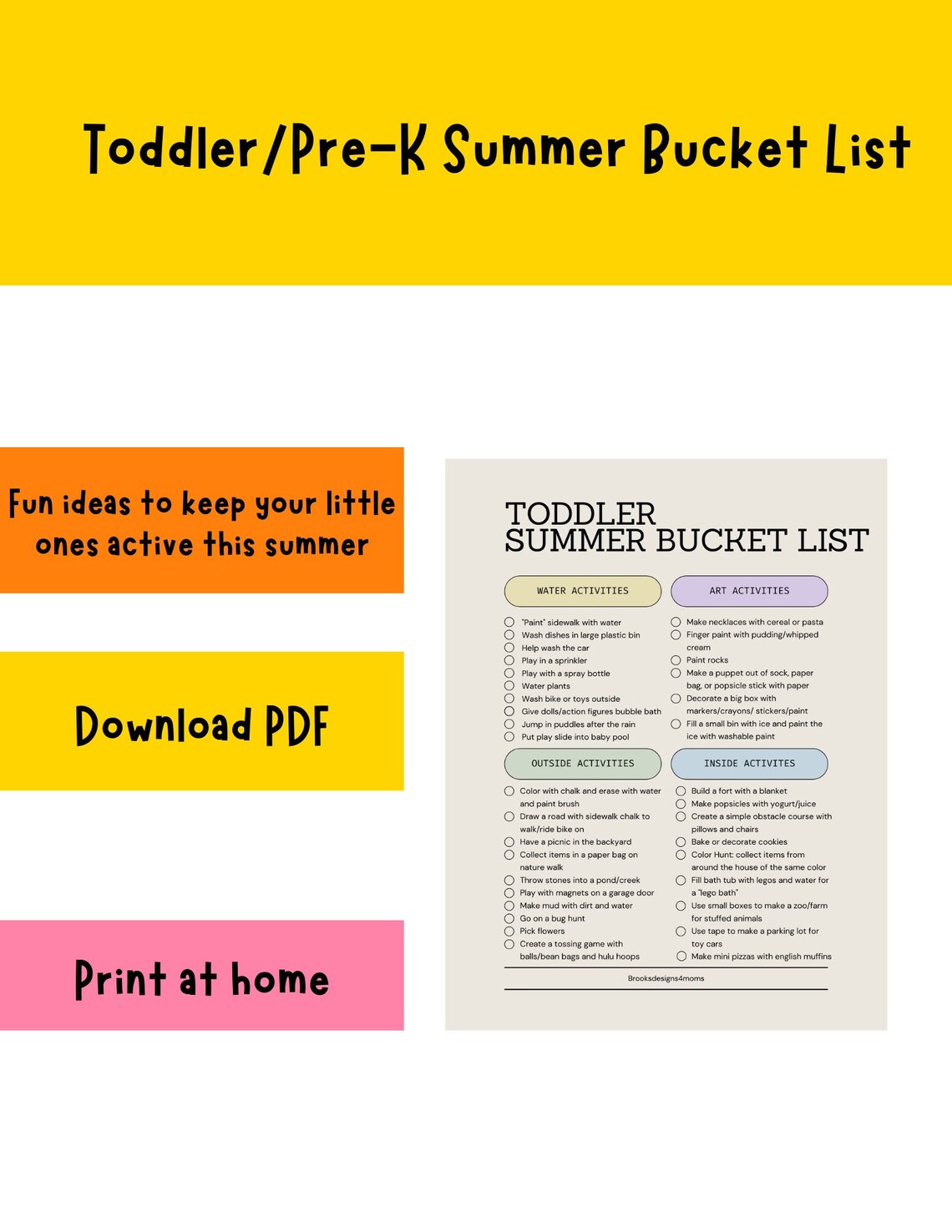 Toddler Pre-k Summer Bucket List Printable Download - Etsy