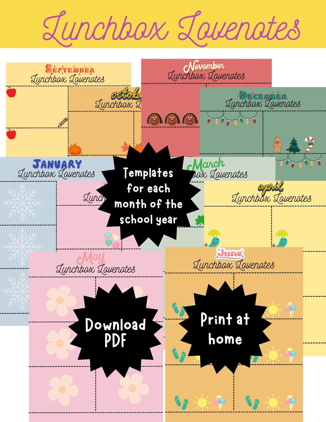 Lunch Box Love Notes Template- Back to School- Lunchbox Prep- Notes for ...
