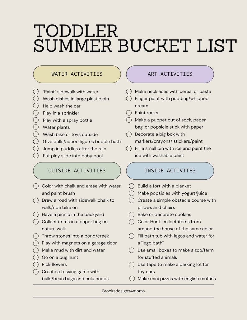 Toddler Pre-k Summer Bucket List Printable Download - Etsy