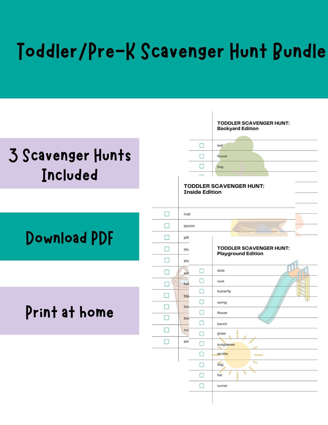 Toddler Scavenger Hunt Printable Download Bundle, Playground Challenge ...