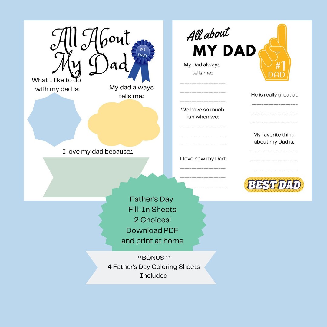 All About Dad Father's Day Card Printable, Father's Day Fill in the ...