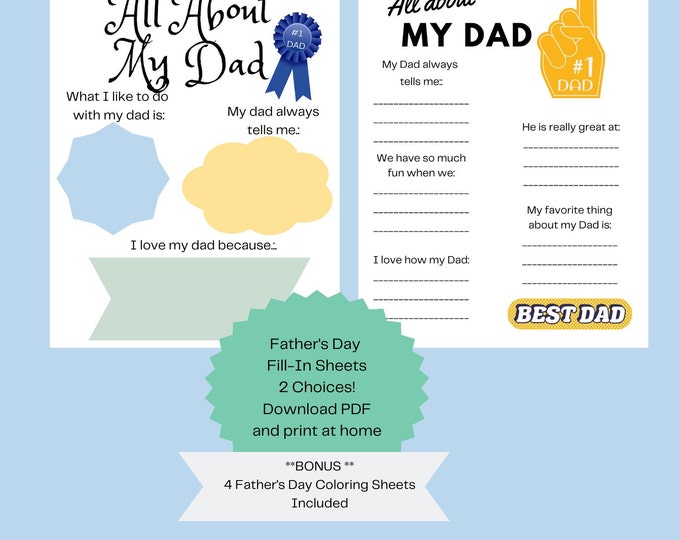 Father's Day Card, Printable Card, All About Dad, Personalized Father's ...