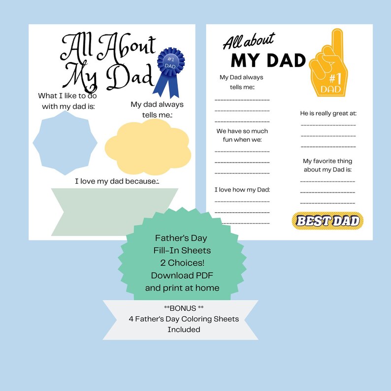 All About Dad Father's Day Card Printable, Father's Day Fill in the ...