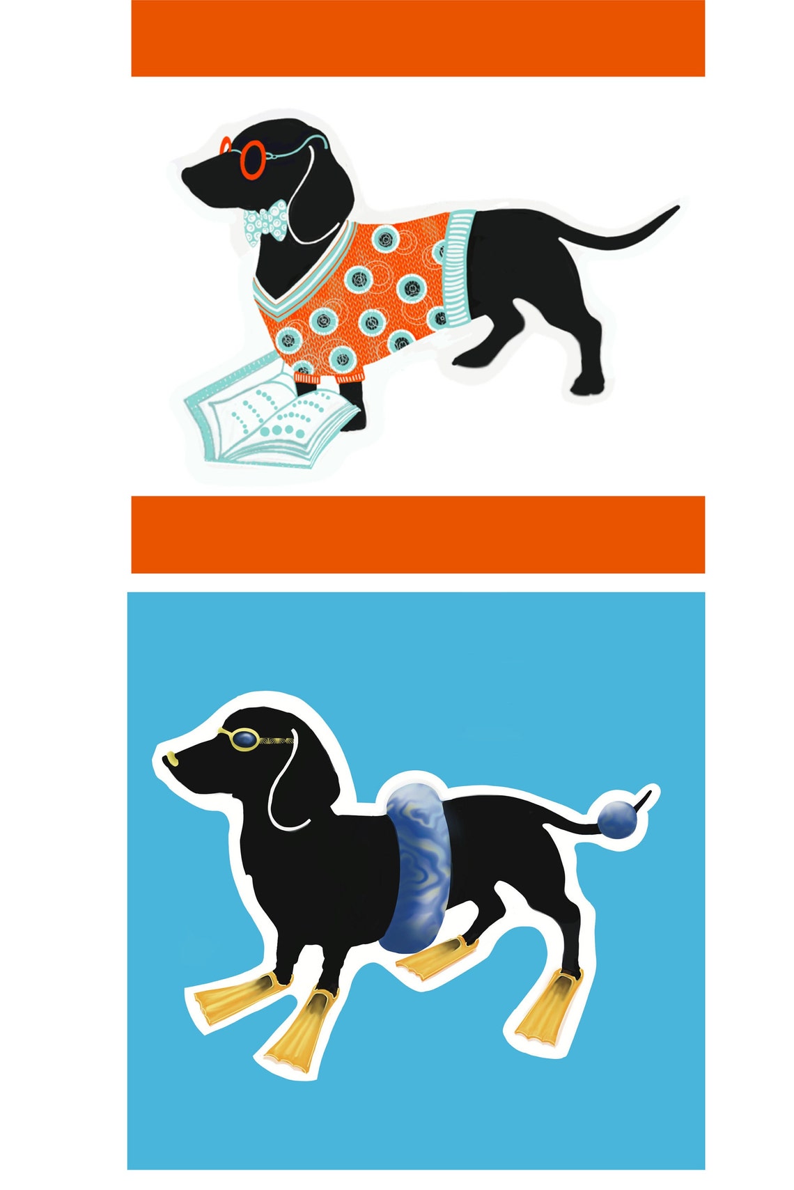 Dachshund Clip Art, Funny Weiner Dog, Swimming Sausage Dog Printable ...