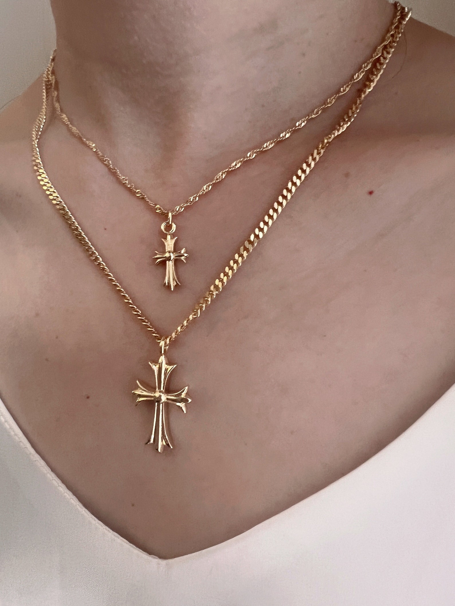 14K Gold Giant Cross With Curb Necklace | Double-sided Wear | Gifts for ...