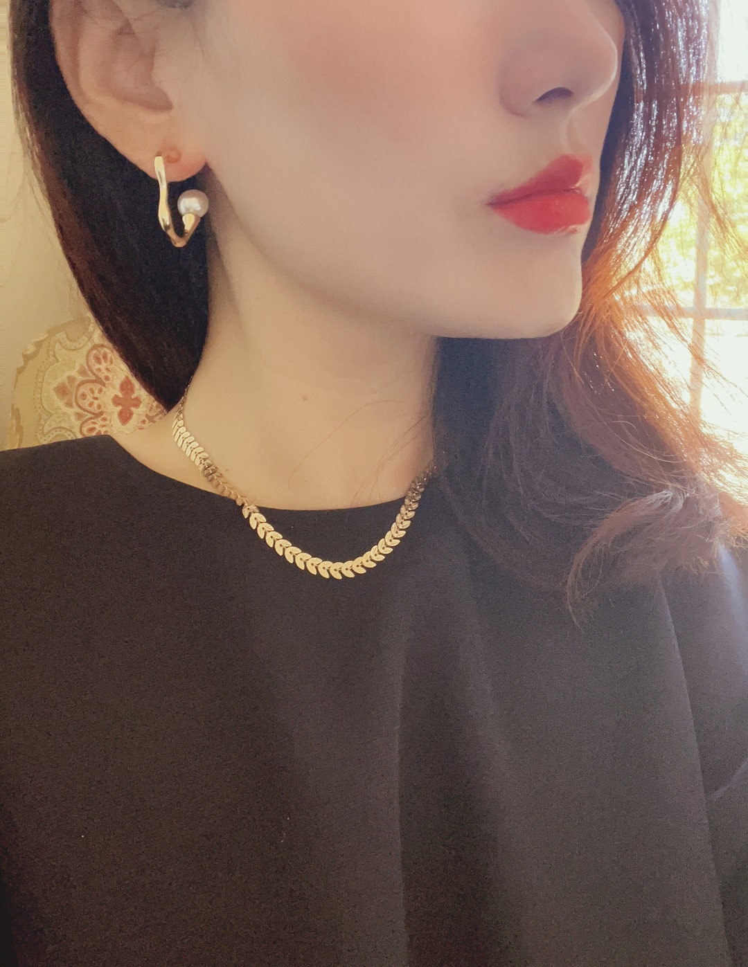 14K Gold Chevron Chain Necklace Feather Fishbone Chain ANTI-TARNISH and ...