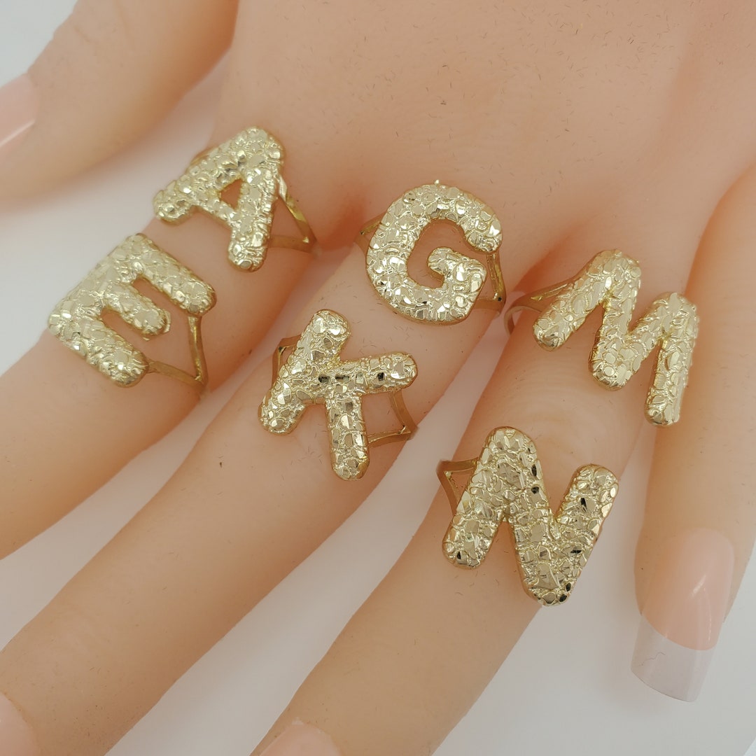 Genuine 10K GOLD Initial, Letter Rings, Diamond Cut Initial Gold Rings ...