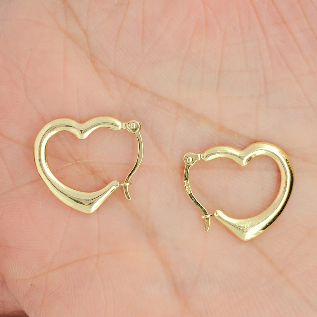Genuine 10K GOLD Small Heart Hoop Earrings, Ladies Gold Heart Shaped ...