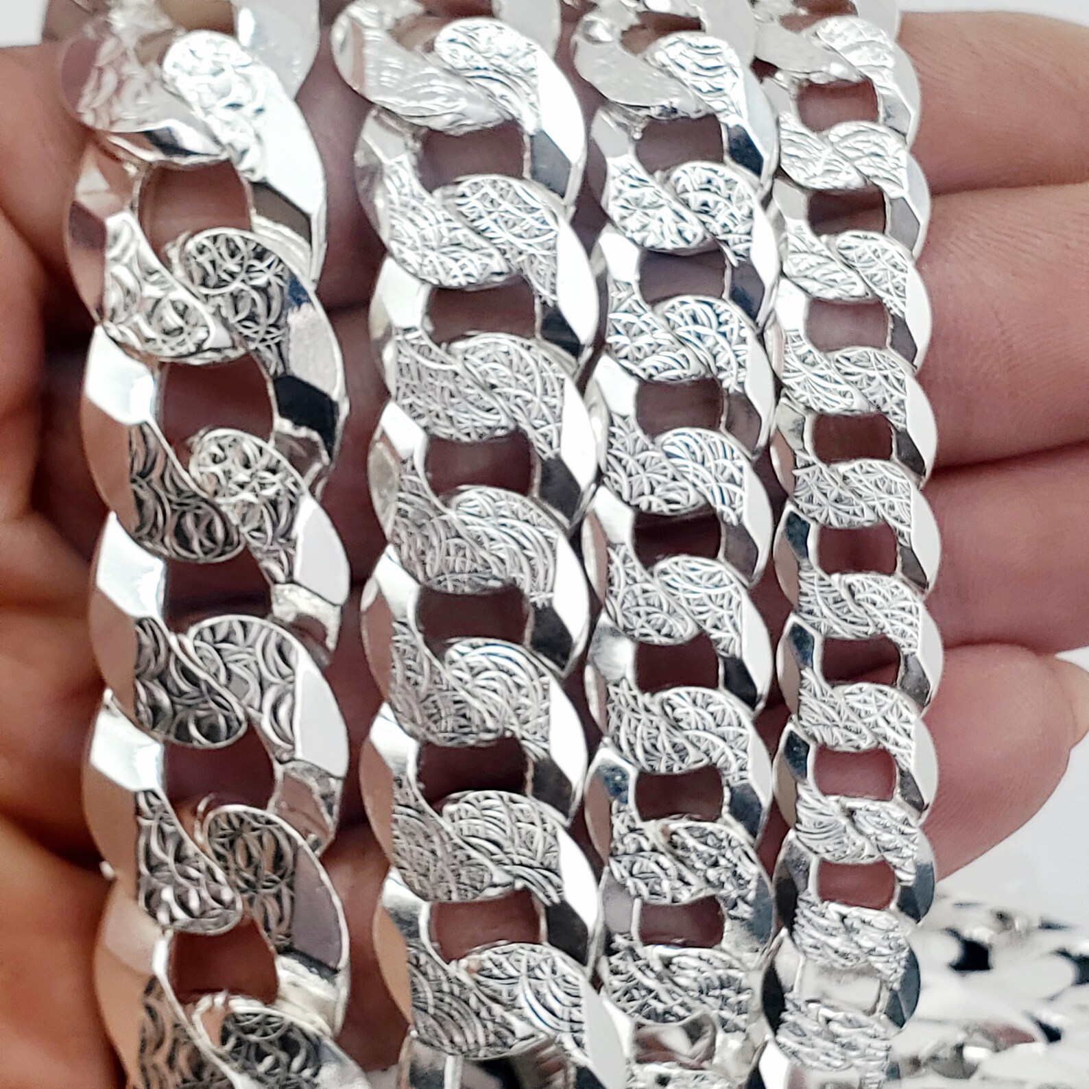 Solid Italy 925 Sterling Silver Diamond Cut Curb Cuban Chain 10mm, 12mm ...