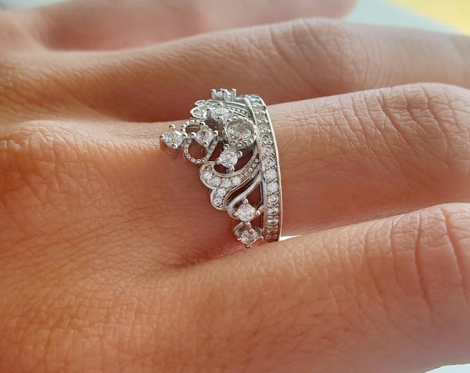 925 Sterling Silver Princess Crown Ring, Tiara Ring, Statement Ring ...