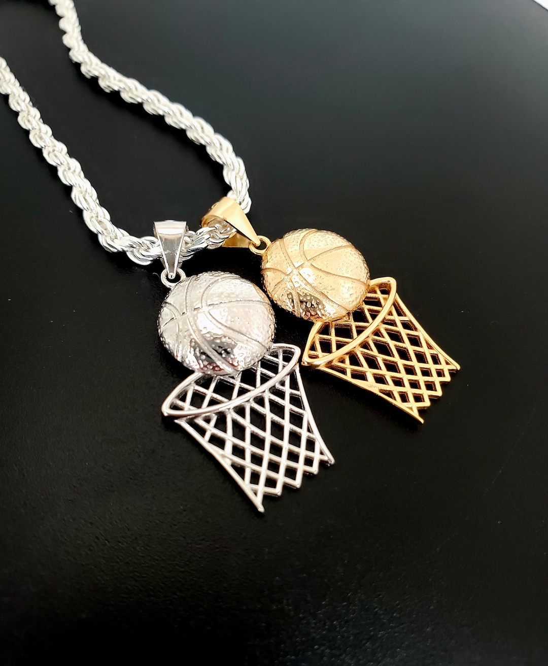 Solid 925 Sterling Silver Basketball Pendant, Basketball Charm, Gold ...