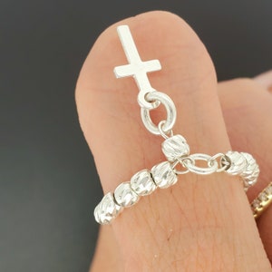Stylish 925 Sterling Silver Rosary Ring, Religious Cross Rosary Ring ...