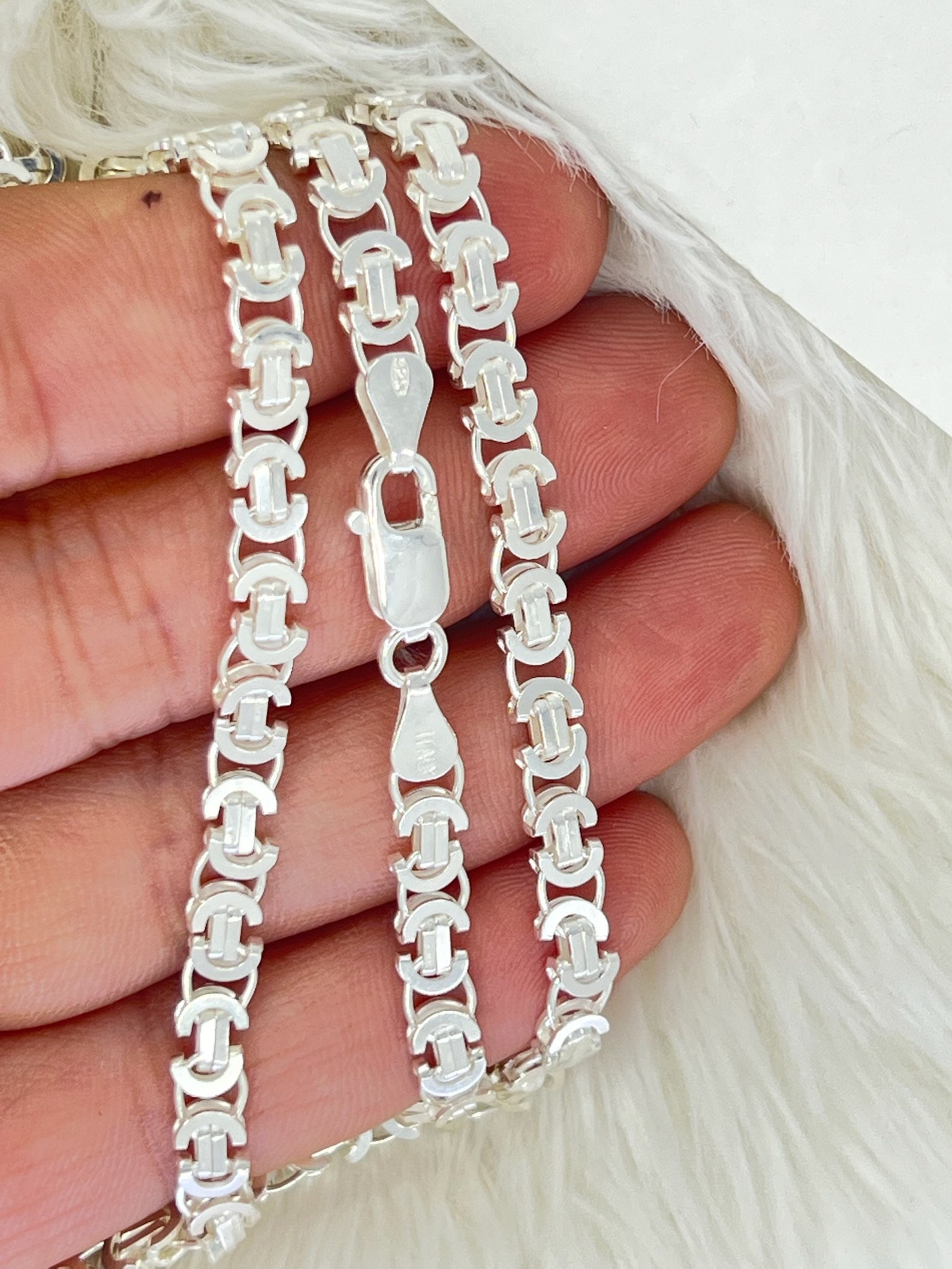 Solid 925 Sterling Silver Flat Byzantine Chain, 6mm Silver Necklace for ...