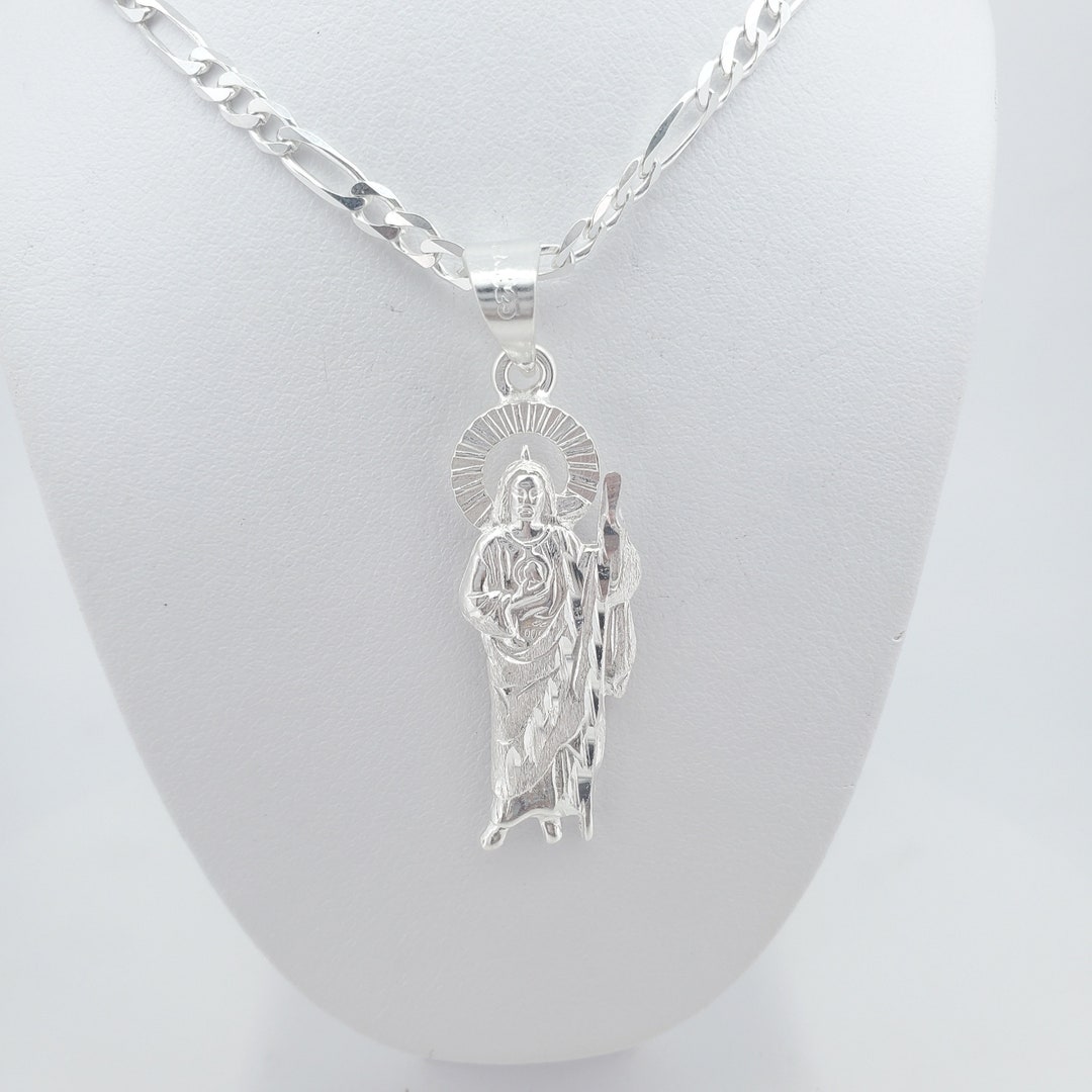 SOLID Genuine 925 Sterling Silver Saint Jude Pendant, Religious Charm ...