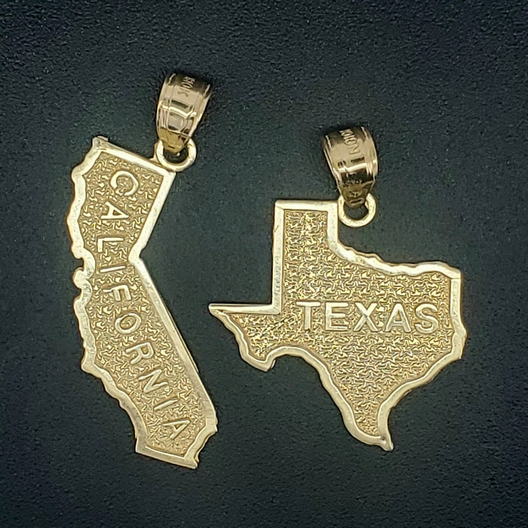 Solid 10k Gold State Pendant, California, Texas Pendant, Small Sparkle ...