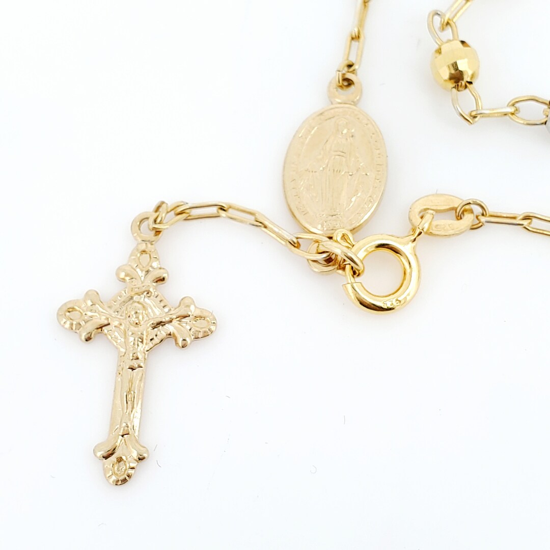 Tri-color 10K Gold Over 925 Sterling Silver Rosary Bead Ball Bracelet ...