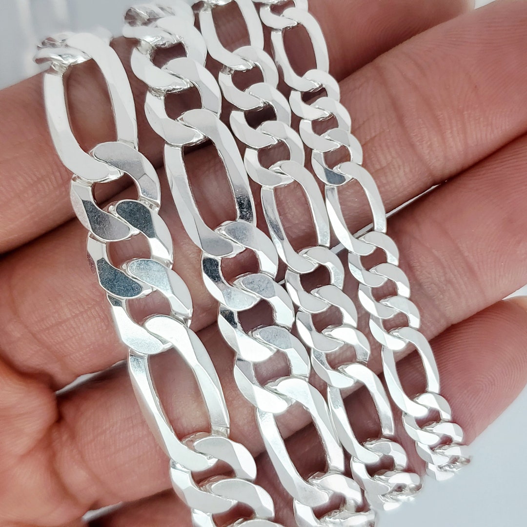 Solid ITALY 925 Sterling Silver Figaro Chain, 6mm-10mm Silver Necklace ...