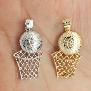 Solid 925 Sterling Silver Basketball Pendant, Basketball Charm, Gold ...