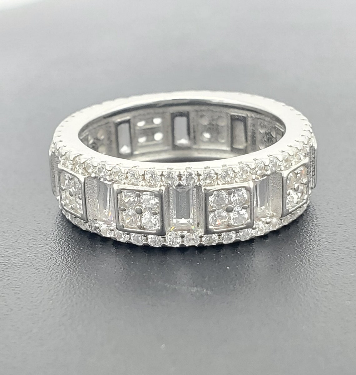 925 Sterling Silver Wedding Band Stone Ring, CZ Stone Silver Ring ...