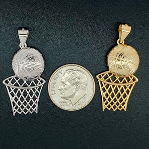 Solid 925 Sterling Silver Basketball Pendant, Basketball Charm, Gold ...