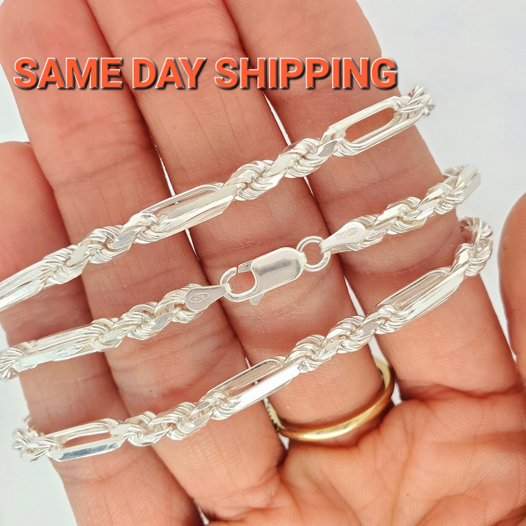 Solid 925 Sterling Silver Milano Necklace, Figarope Chain, 4.5mm Silver ...