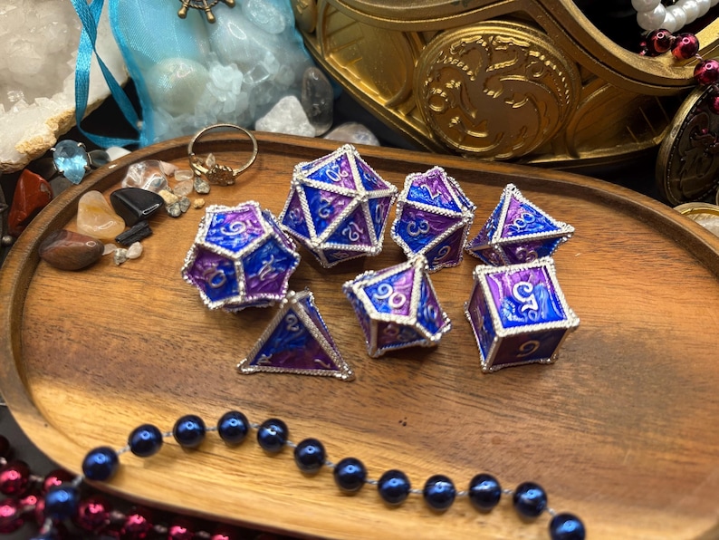 Pink Purple Blue Metal Dice Set DND Roleplay Game Dice Dungeons and ...