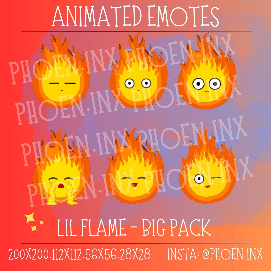 Animated Lil Flame Emotes - 6 Pack: 200x200, 112x112, 56x56, 28x28 ...