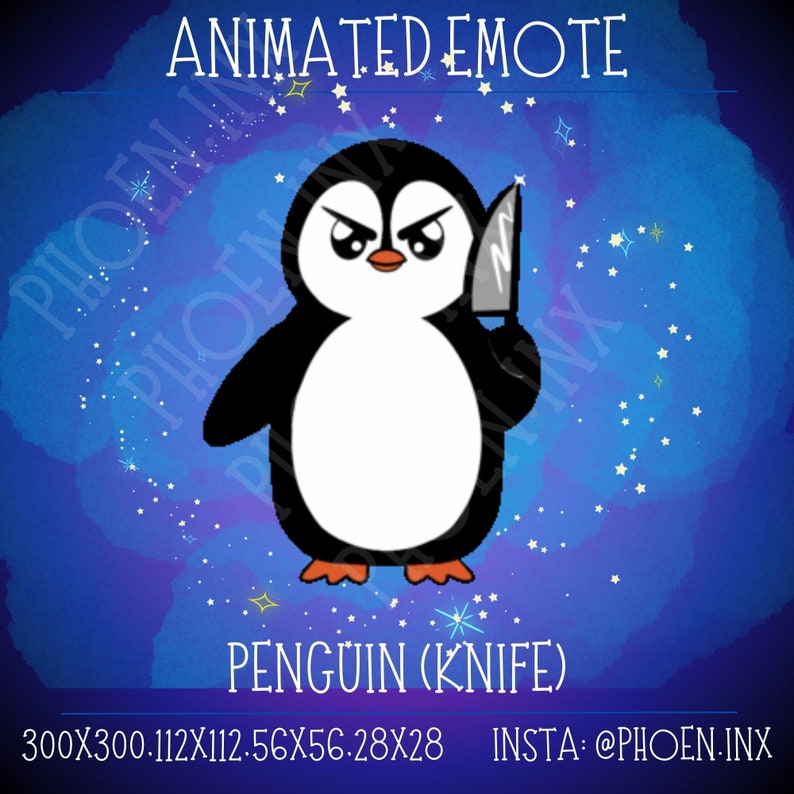Animated Penguin With a Knife Emote: 300x300, 112x112, 56x56, 28x28 - Etsy