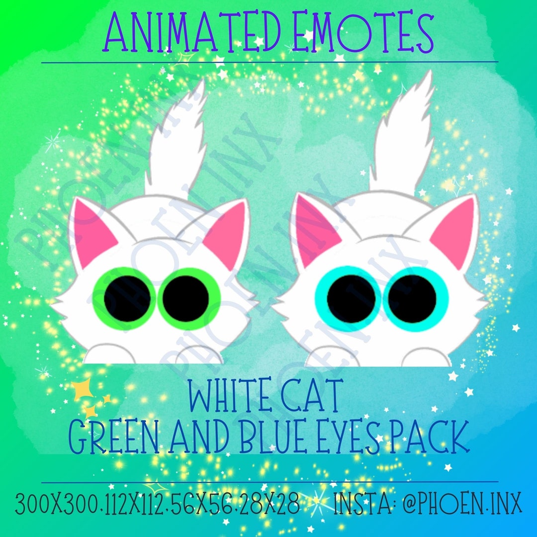 Animated White Cat Emotes - 2 Pack Green and Blue Eyes: 300x300 ...
