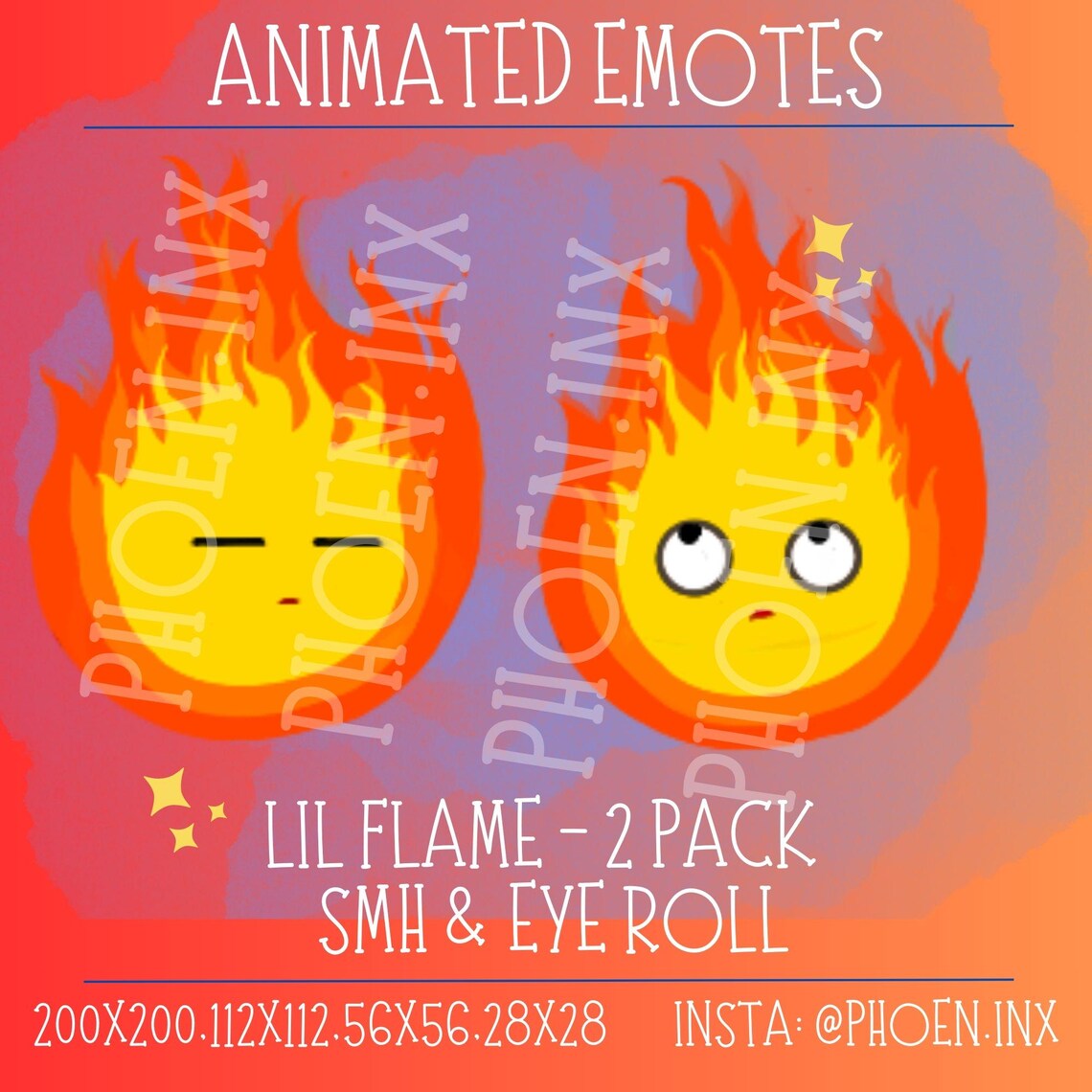 Animated Lil Flame Emotes - 6 Pack: 200x200, 112x112, 56x56, 28x28 ...
