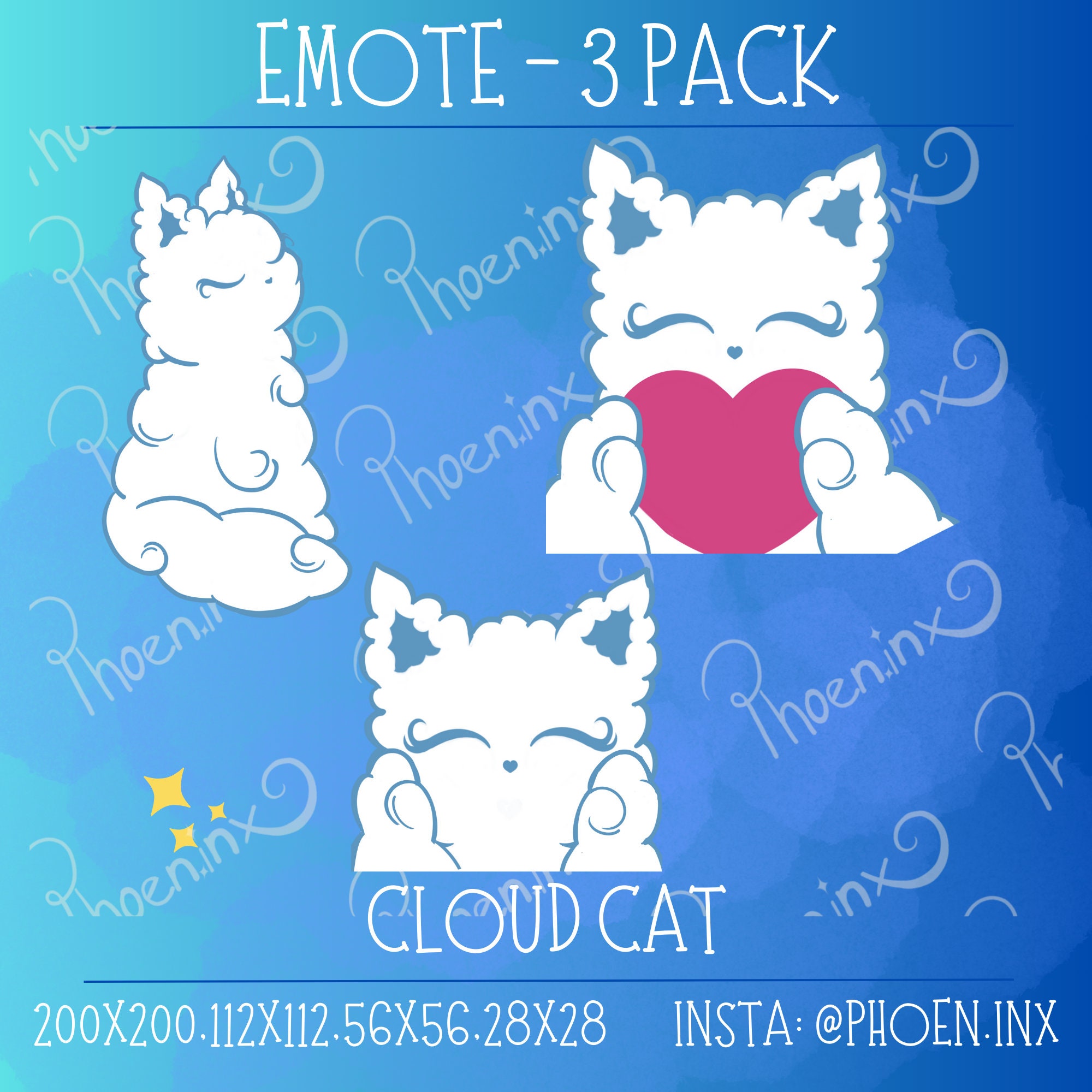 Cloud Cat Emotes - 3 Pack: 200x200, 112x112, 56x56, 28x28 Twitch ...