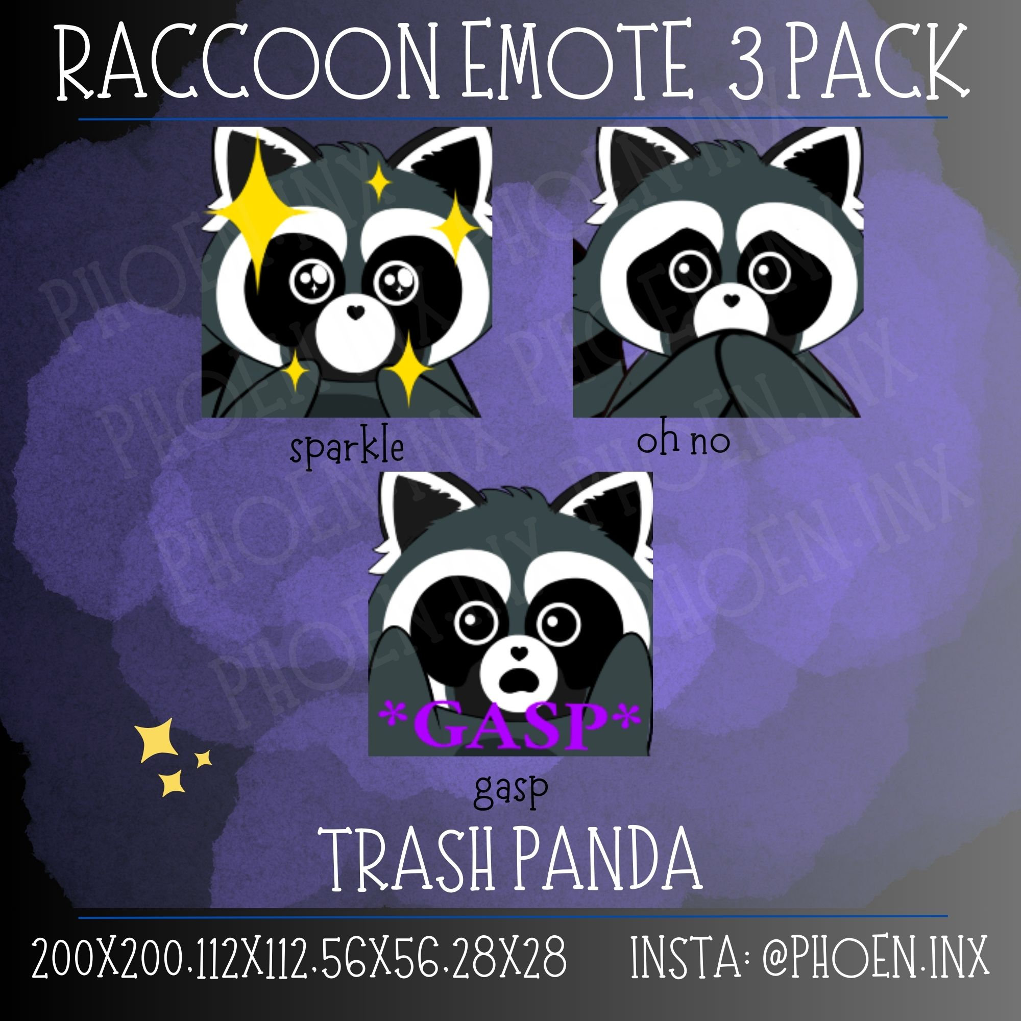 Raccoon Emotes - 3 Pack: 200x200, 112x112, 56x56, 28x28 Twitch, Gasp ...