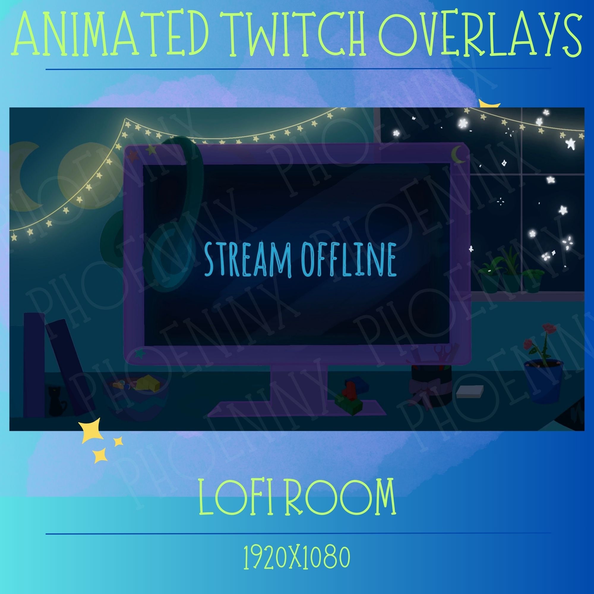 Animated Lofi Twitch Overlay: 3 Animated and 1 Image Overlay - Etsy