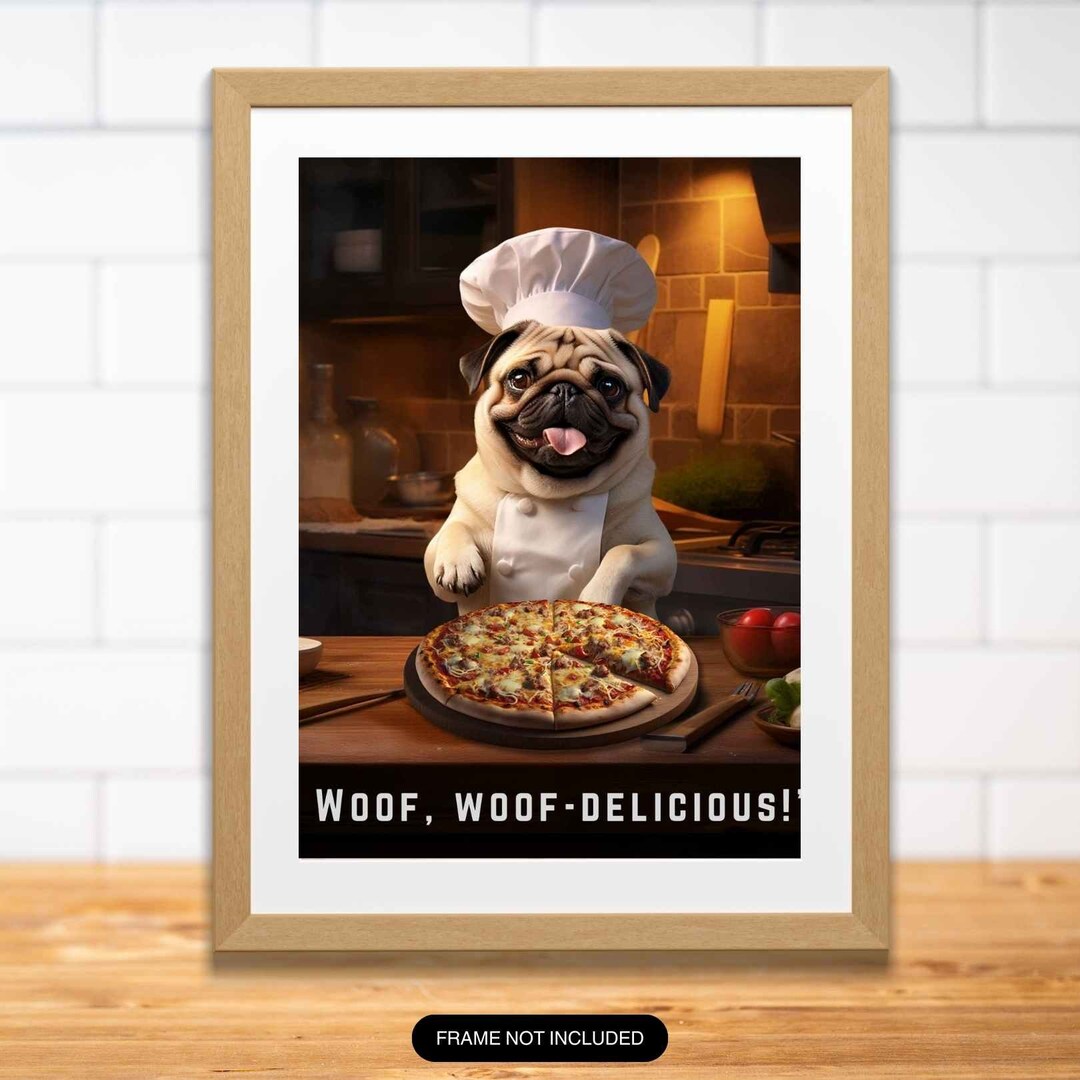 Pug Chef Pizza Kitchen Art Print, Whimsical Dog Decor - Etsy
